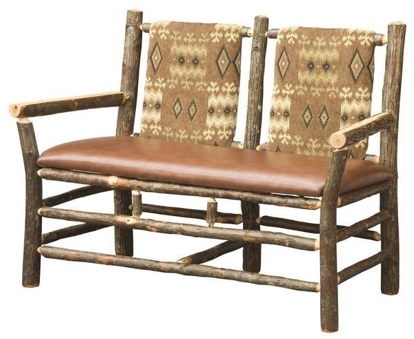 Indoor Rustic Hickory Bench with Upholstery | DutchCrafters