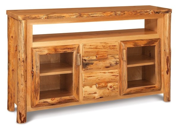 Rustic Log Media Console with Storage Drawers | DutchCrafters