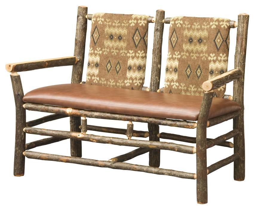 Indoor Rustic Hickory Bench with Upholstery | DutchCrafters