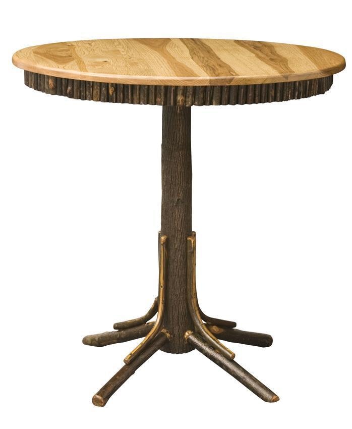 Round Rustic Hickory Pub Table with Central Pedestal | DutchCrafters
