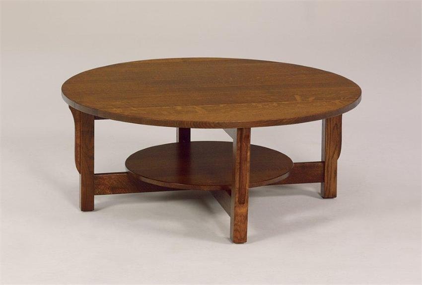 Lancaster Mission Round Coffee Table with Shelf from DutchCrafters