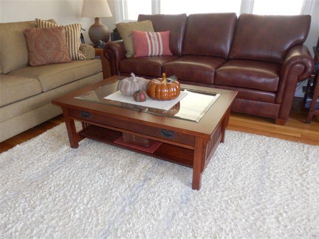 Amish Solid Wood Display Coffee Table – Glass-Top Mission Style