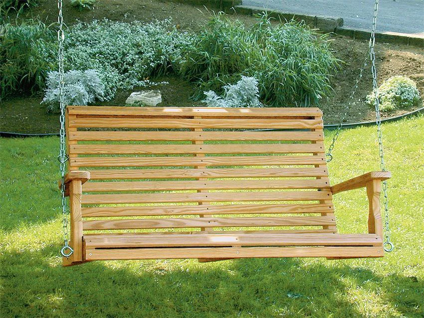 Pine Roll-Back Porch Swing with Chain | Amish Made | DutchCrafters