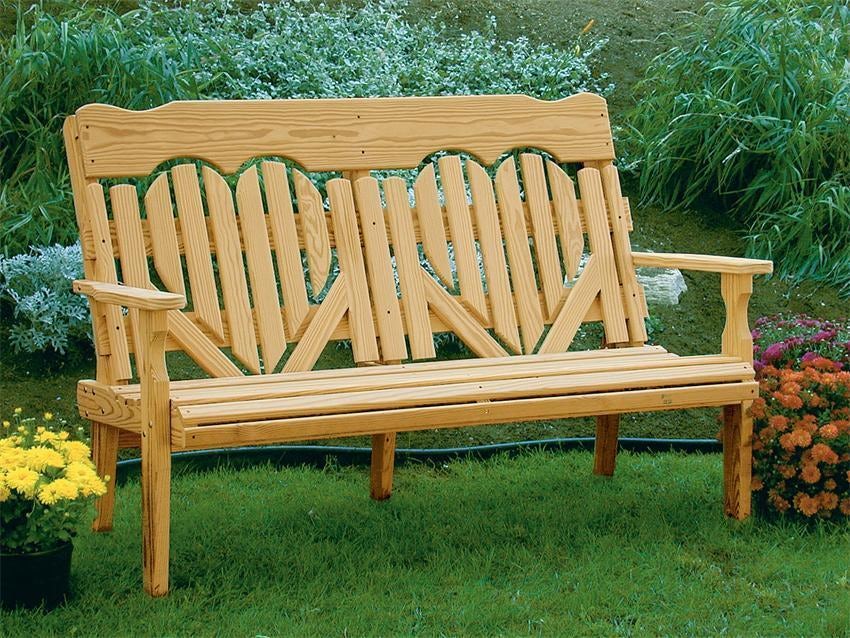 Pine Heart-Back Patio Garden Park Bench| Amish Made | DutchCrafters
