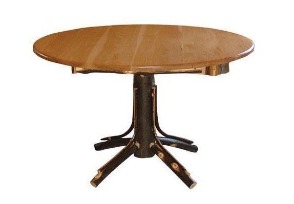 Amish Made Rustic Hickory Pedestal Dining Table | Made to Order Tables