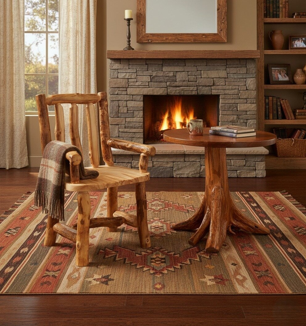 Rustic Log Arm Dining Chair | Amish Log Cabin Dining Room Furniture
