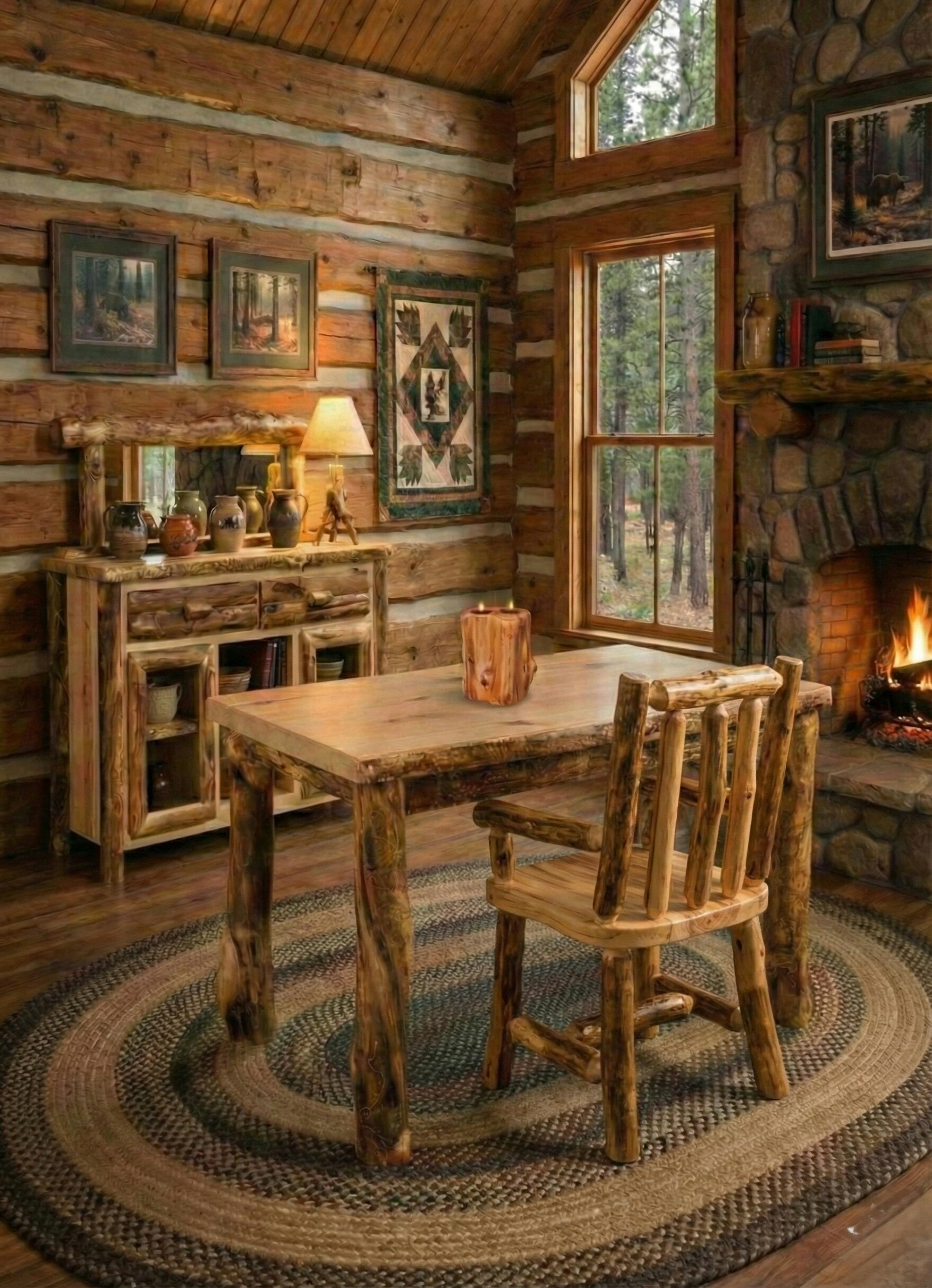 Rustic Log Arm Dining Chair | Amish Log Cabin Dining Room Furniture