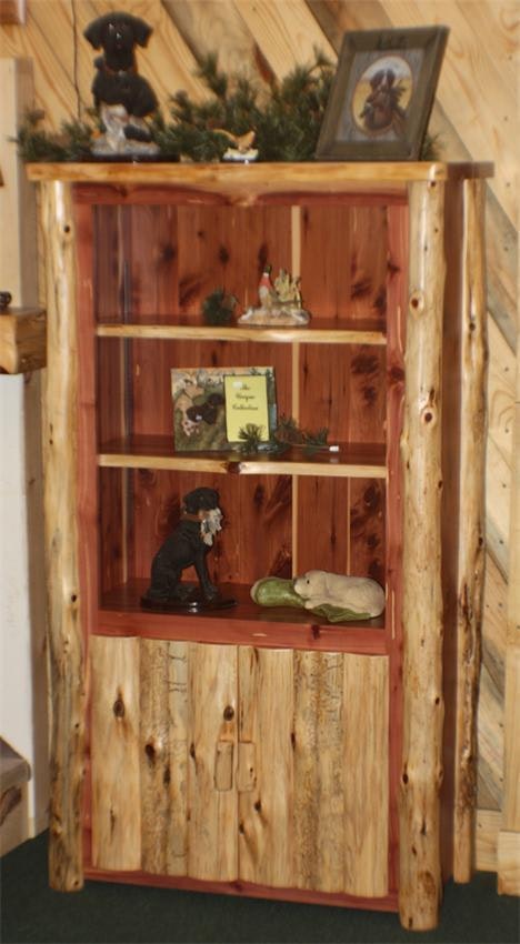 Handcrafted Log Bookcase With Bottom Doors | DutchCrafters