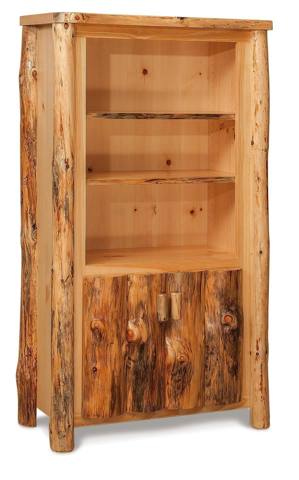 Handcrafted Log Bookcase With Bottom Doors | DutchCrafters