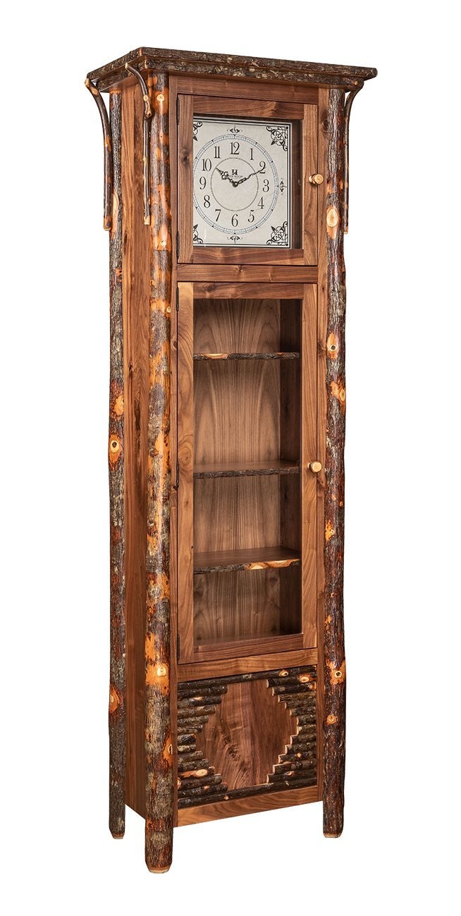 Rustic Hickory Grandfather Clock with Display | DutchCrafters