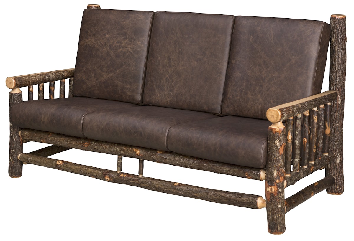 Rustic Hickory Log Sofa with Plush Cushions | DutchCrafters