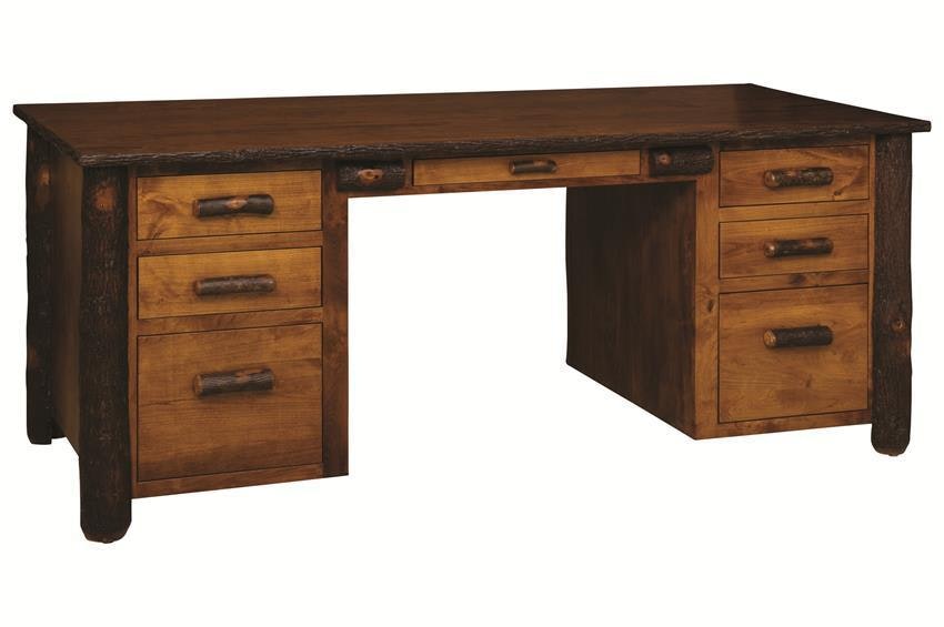 Rustic Hickory Log Desk with Optional Hutch | DutchCrafters