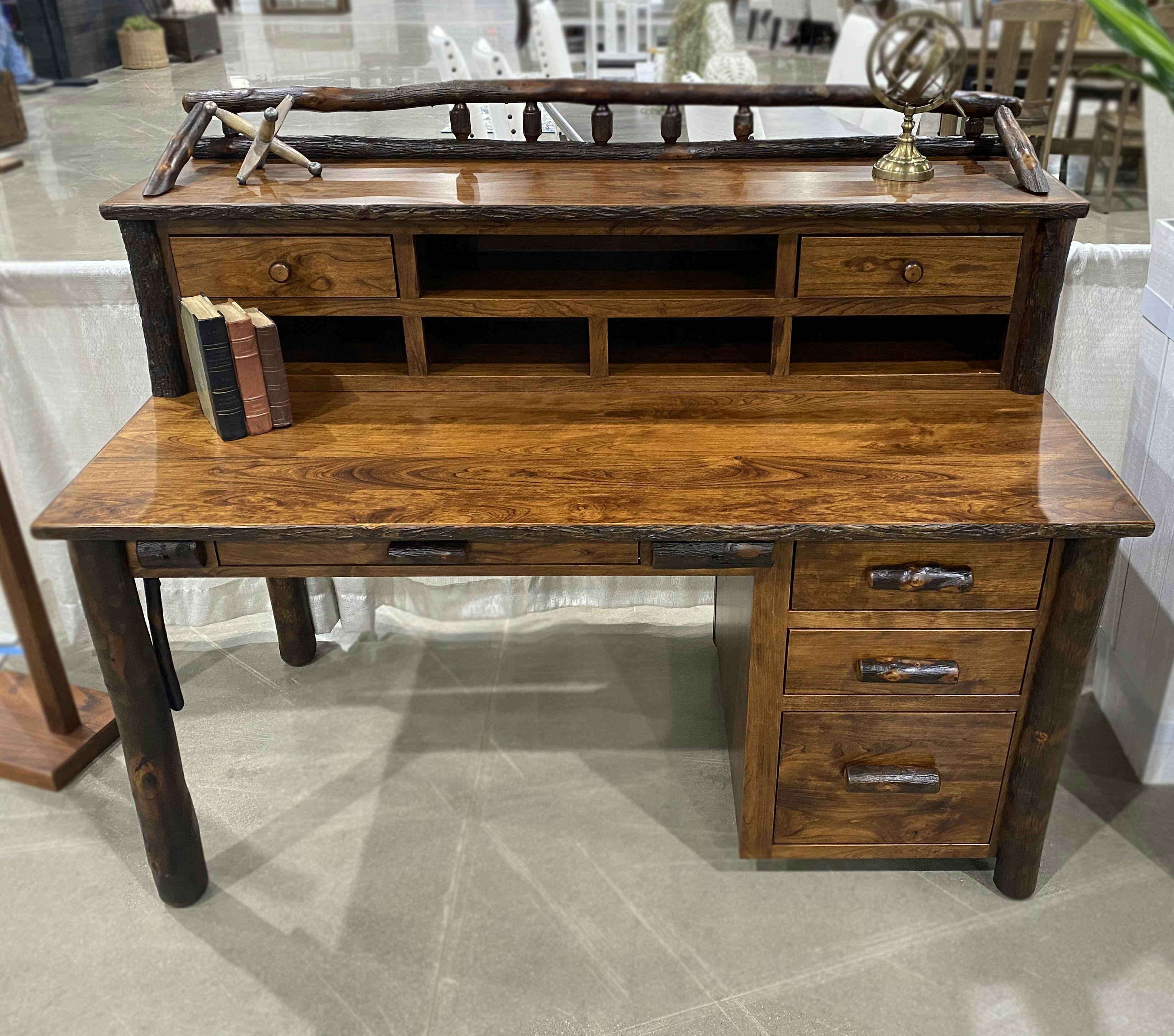 Rustic Hickory Log Desk with Optional Hutch | DutchCrafters