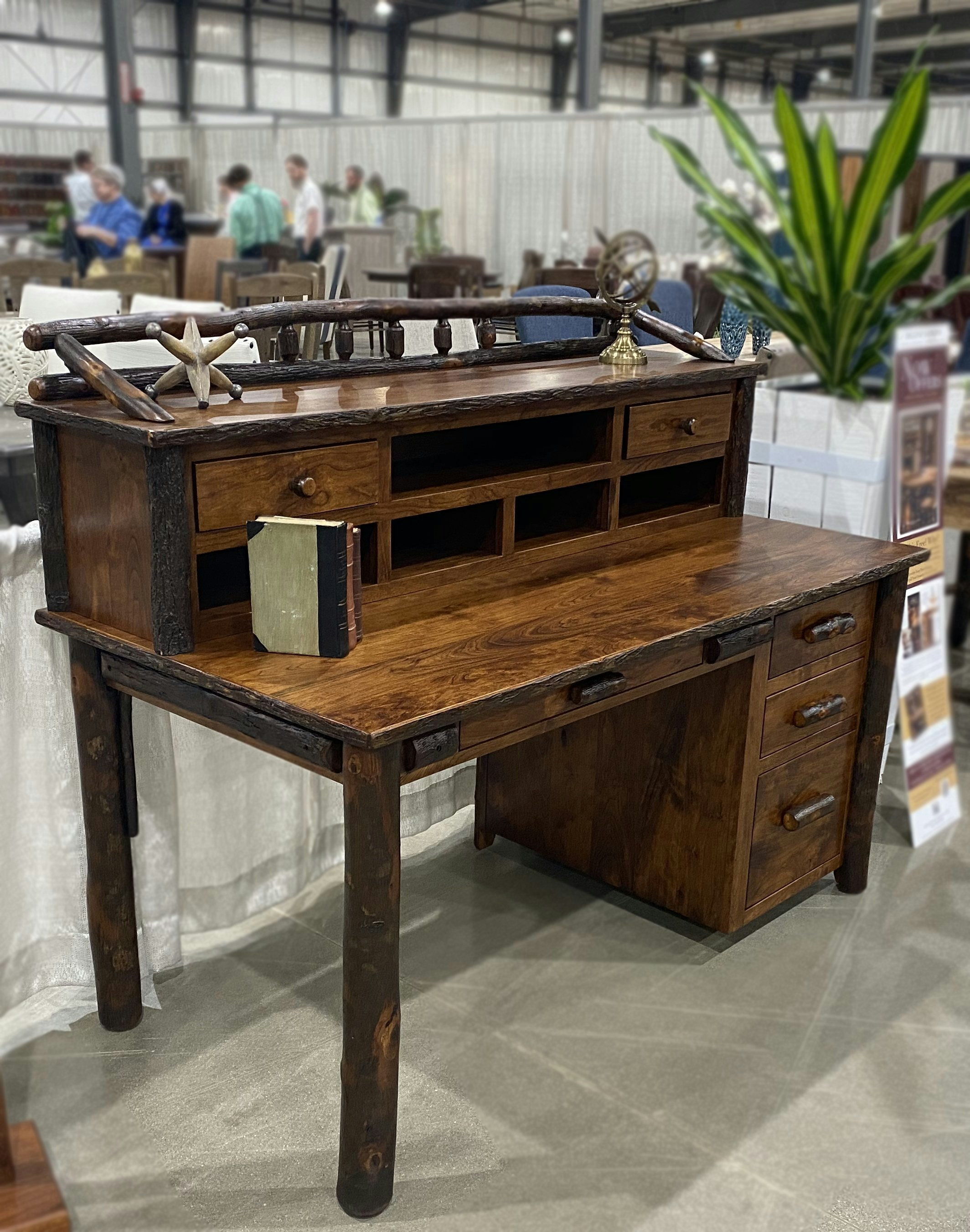 Rustic Hickory Log Desk with Optional Hutch | DutchCrafters