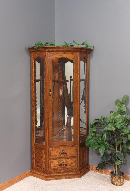 Solid Wood Corner Gun Cabinet with Swivel Gun Rack Carousel from