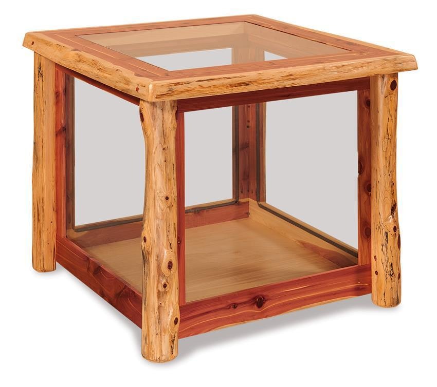 Log End Table With Glass Display Case | DutchCrafters