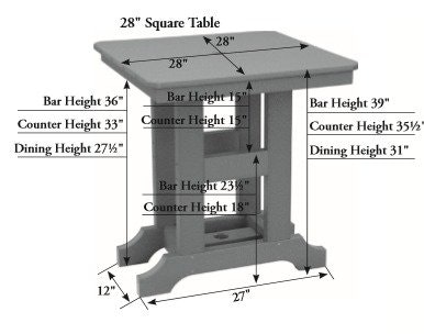 Berlin Gardens Classic 28" Square Poly Dining Table from