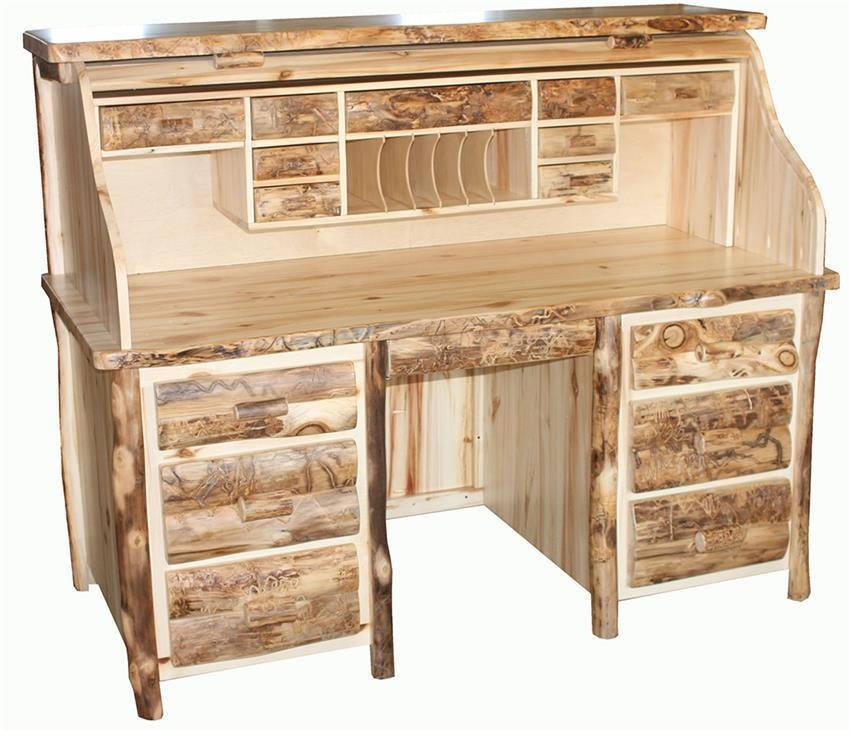 Fireside Log Rustic Roll Top Desk from DutchCrafters Amish Furniture