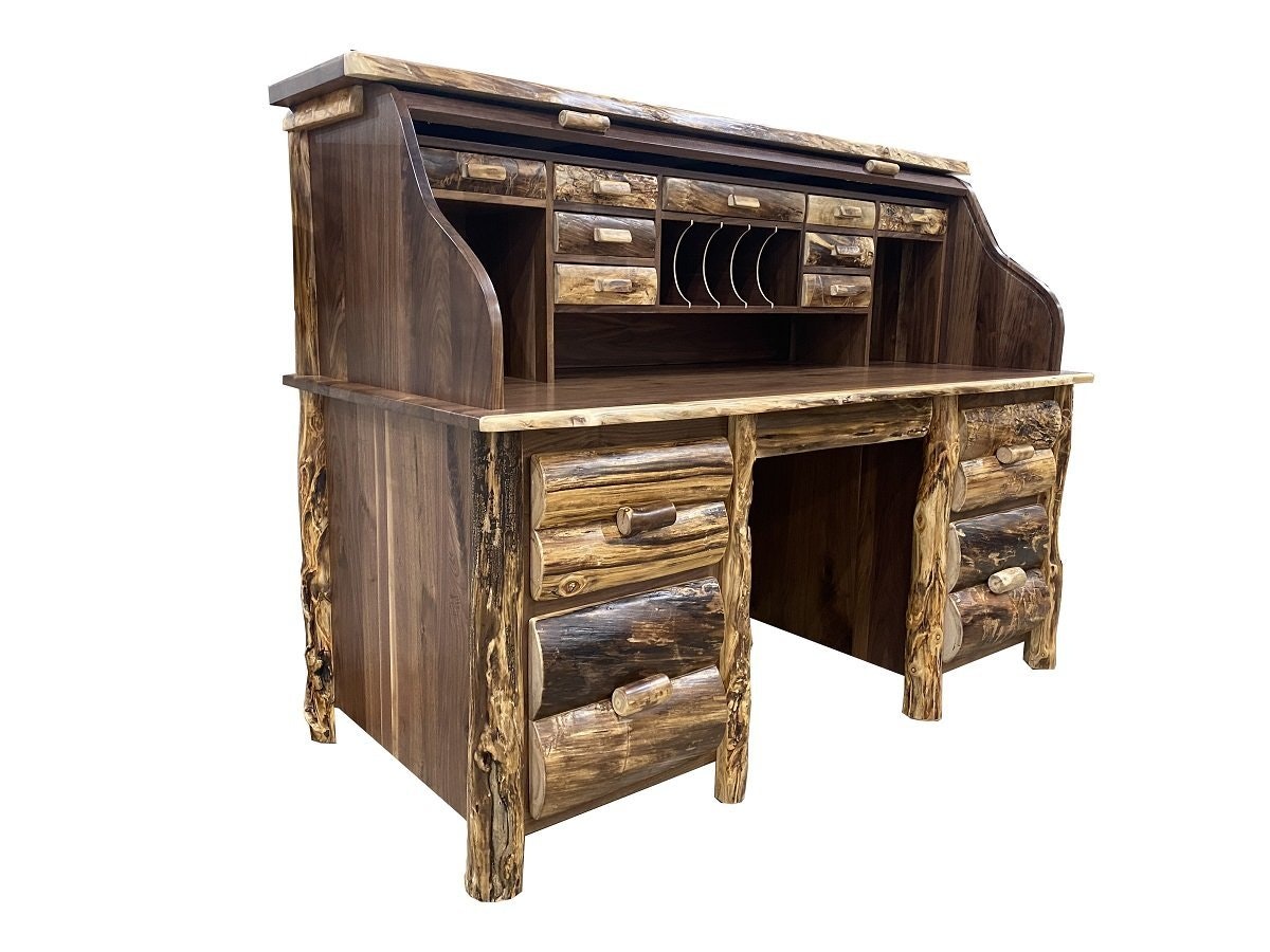 Traditional Roll-Top Desk In Rustic Style | Amish Made Desks