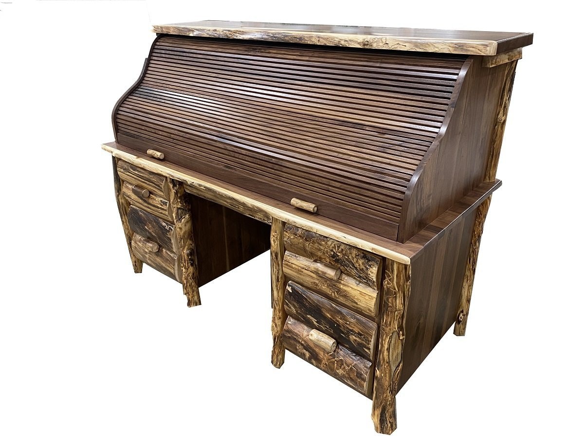 Traditional Roll-Top Desk In Rustic Style | Amish Made Desks