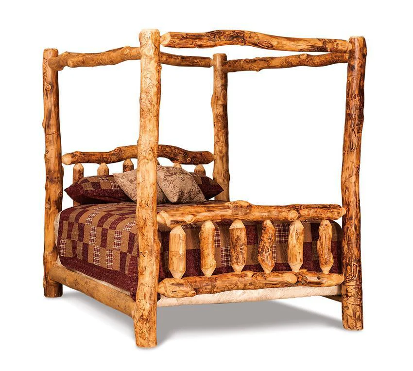 Rustic Canopy Log Bed | Choose Size & Wood | Amish Log Bedroom