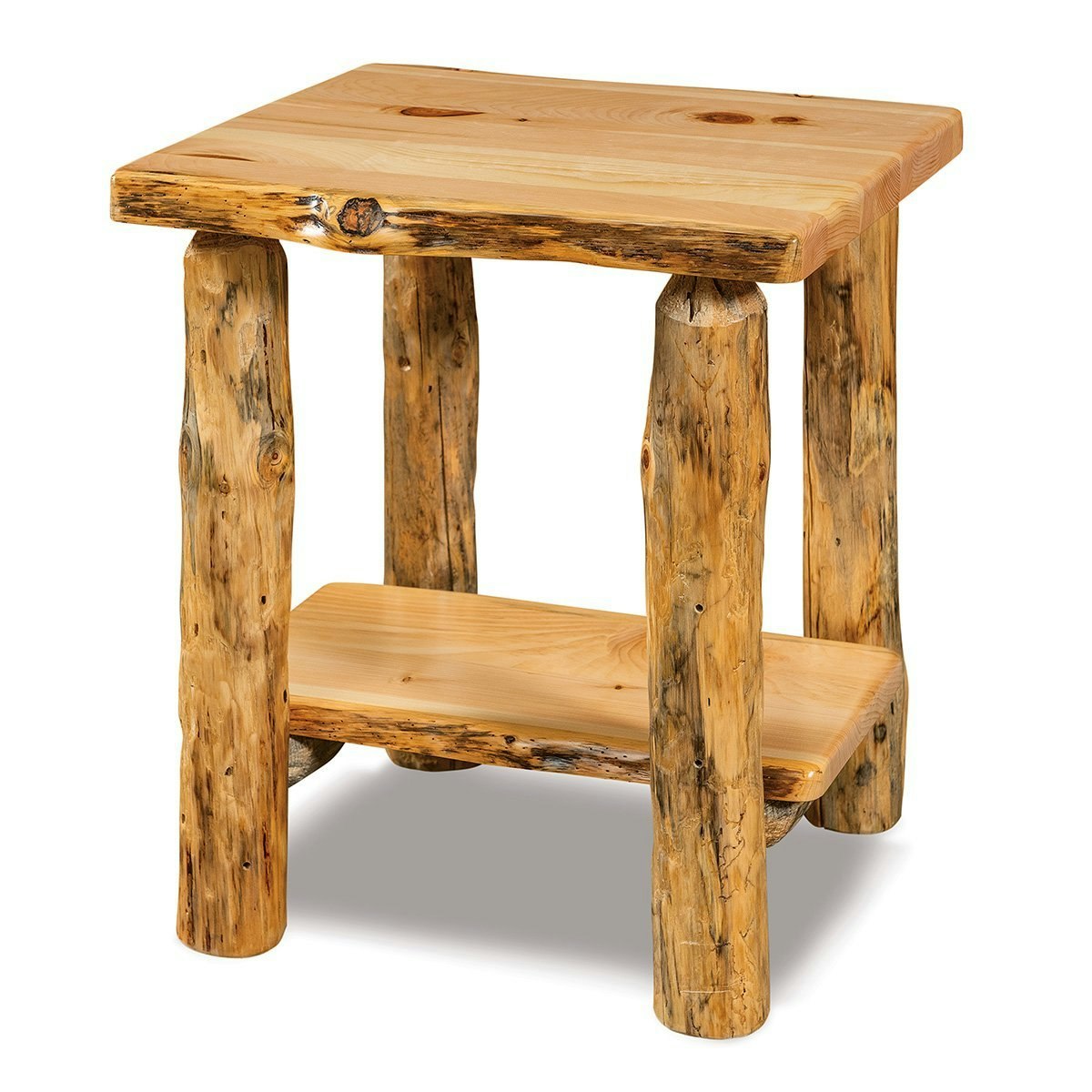 Log End Table With Open Display Shelf | Amish Made | DutchCrafters