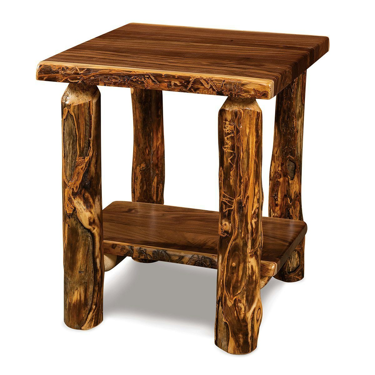 Log End Table With Open Display Shelf | Amish Made | DutchCrafters