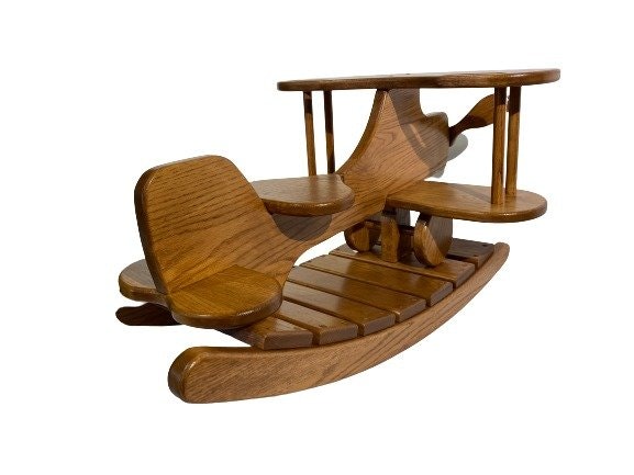 Amish Made Airplane Rocking Toy – Solid Oak Heirloom Rocker