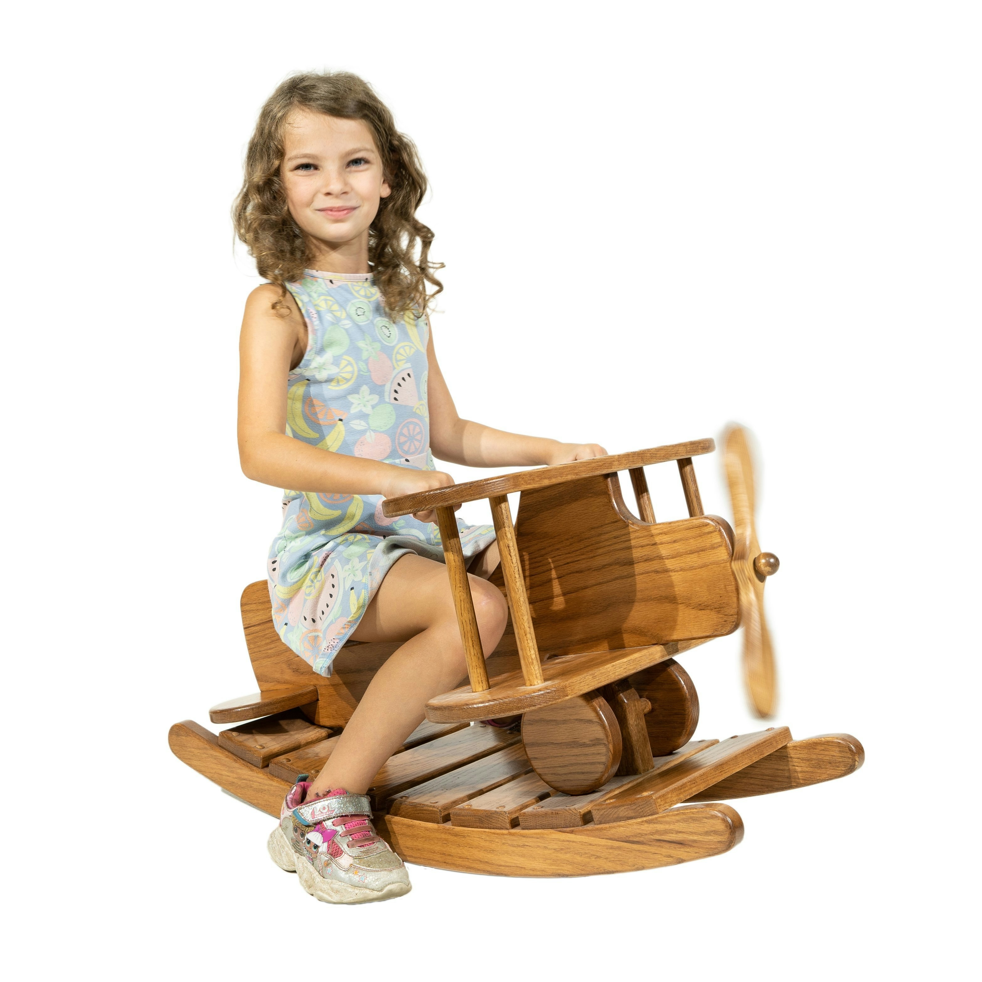 Amish Made Airplane Rocking Toy – Solid Oak Heirloom Rocker