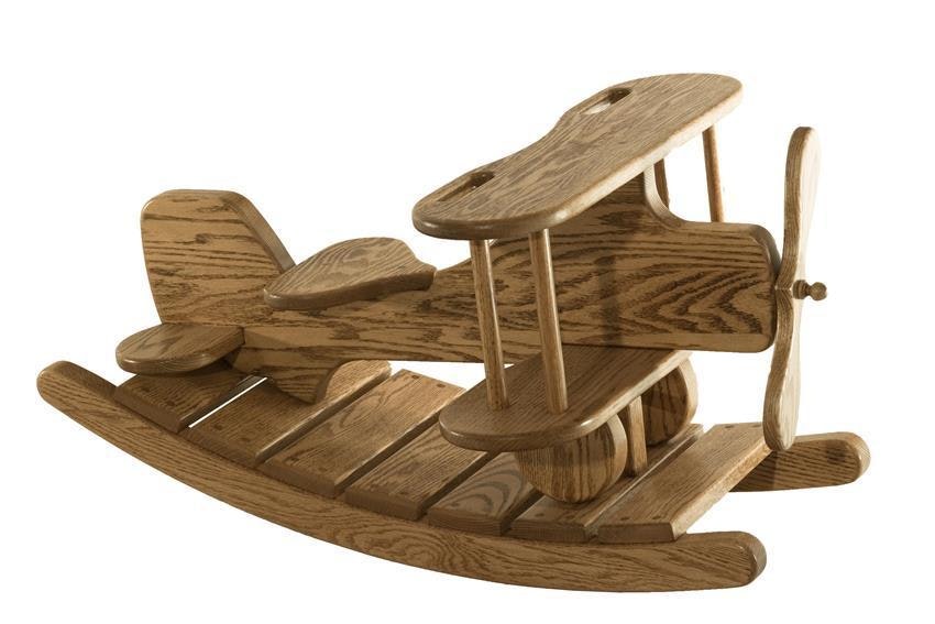 Amish Made Airplane Rocking Toy – Solid Oak Heirloom Rocker