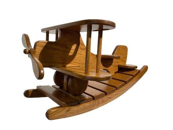Amish Made Airplane Rocking Toy – Solid Oak Heirloom Rocker