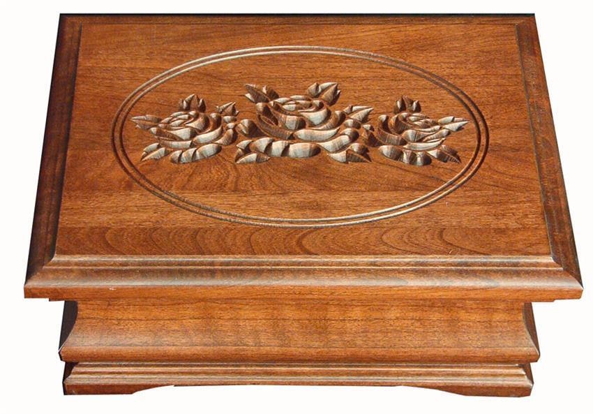 Amish Hardwood Jewelry Box with Carved Rose Lid from DutchCrafters