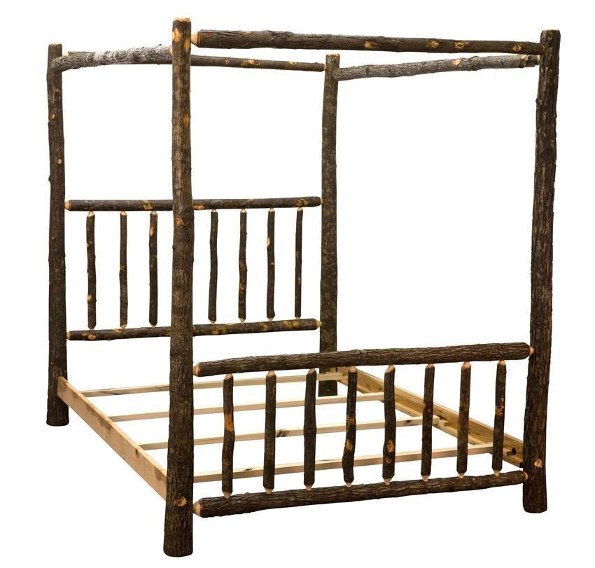 Rustic Hickory Canopy Bed with Brown Maple Rails | DutchCrafters