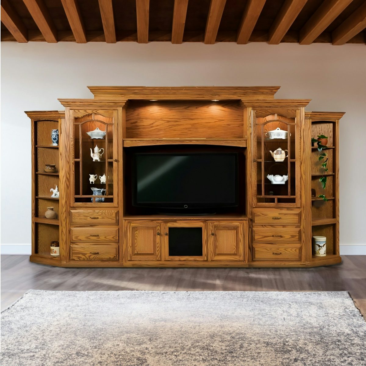 Hardwood 6-Piece Entertainment Center Wall Unit from DutchCrafters