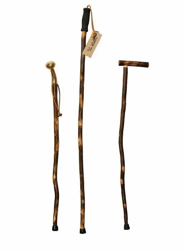 Rustic Hickory Hiking Stick with Leather Strap - 48” | DutchCrafters