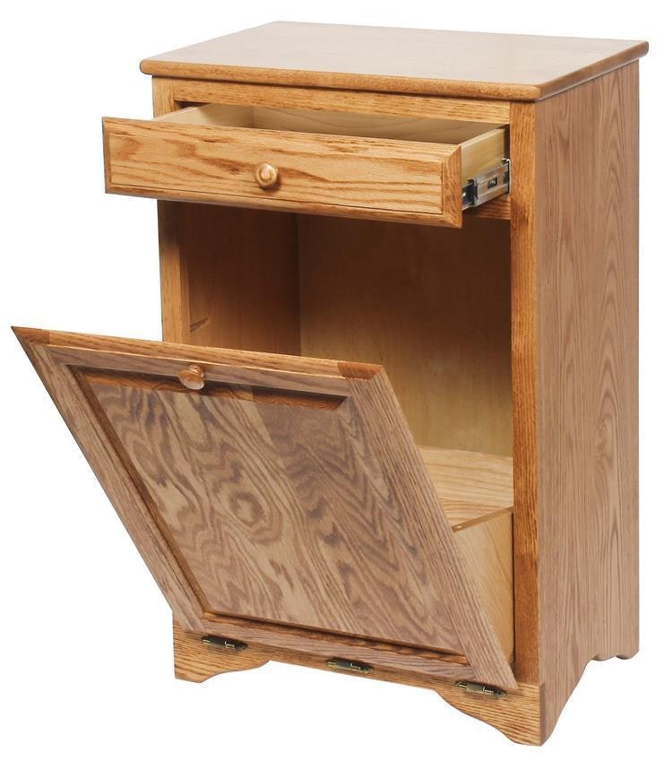 Oak Wood Tall Tilt-Out Waste Bin with Drawer from DutchCrafters
