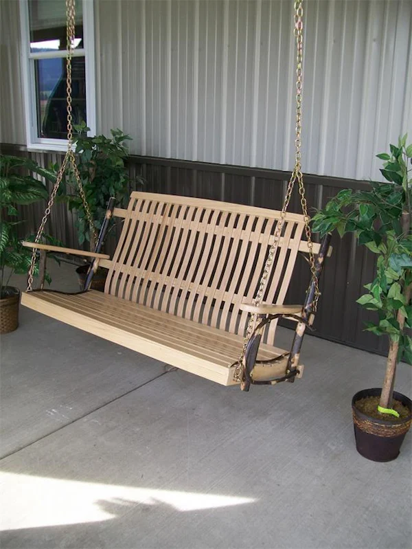 Rustic Hickory Outdoor Swing with Natural Finish from DutchCrafters