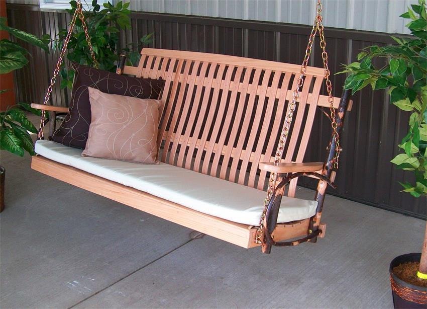 Rustic Hickory Outdoor Swing with Natural Finish from DutchCrafters