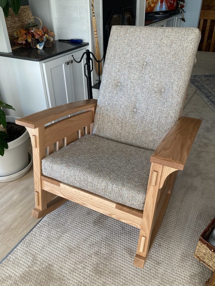 Handcrafted Amish Mission Rocker – Custom Upholstered, Mortise