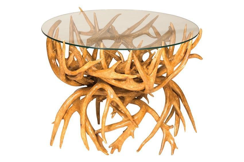 Whitetail Deer Antler Glass Top End Table From Dutchcrafters Amish