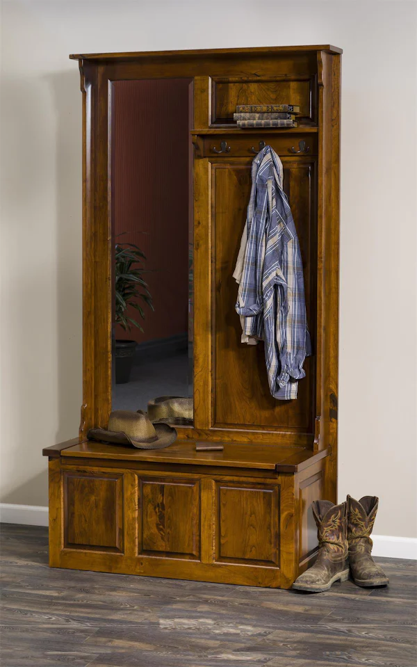 Solid Oak Entryway Hall Tree with Shelf | DutchCrafters