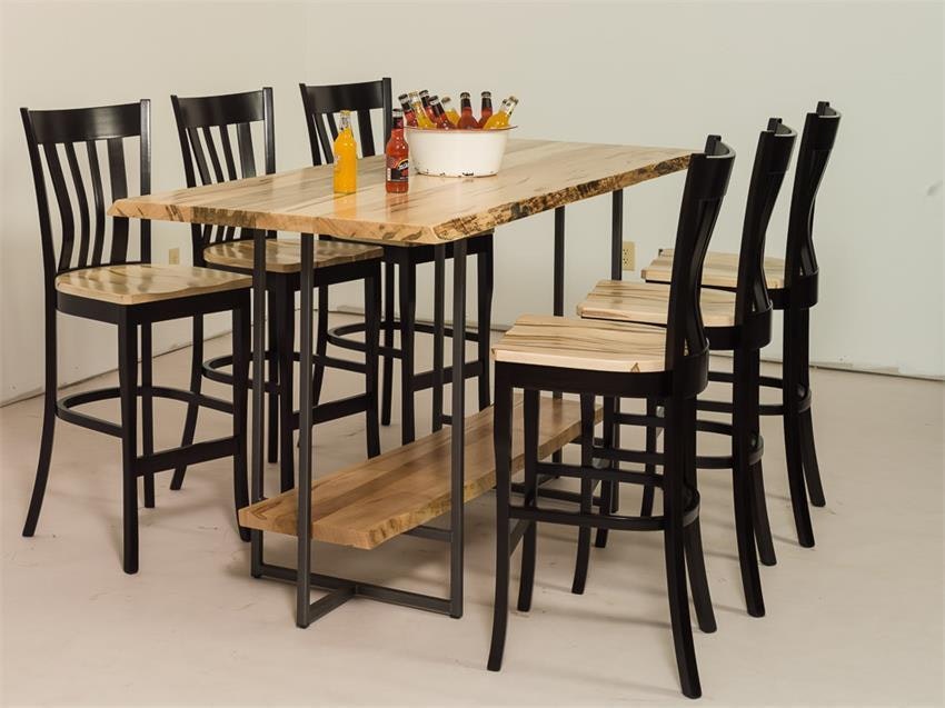 Planked Live Edge Bar Table with Steel T Base from DutchCrafters