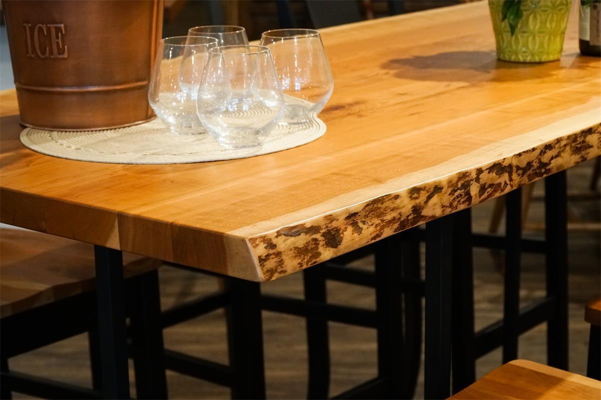 Planked Live Edge Bar Table with Steel T Base from DutchCrafters