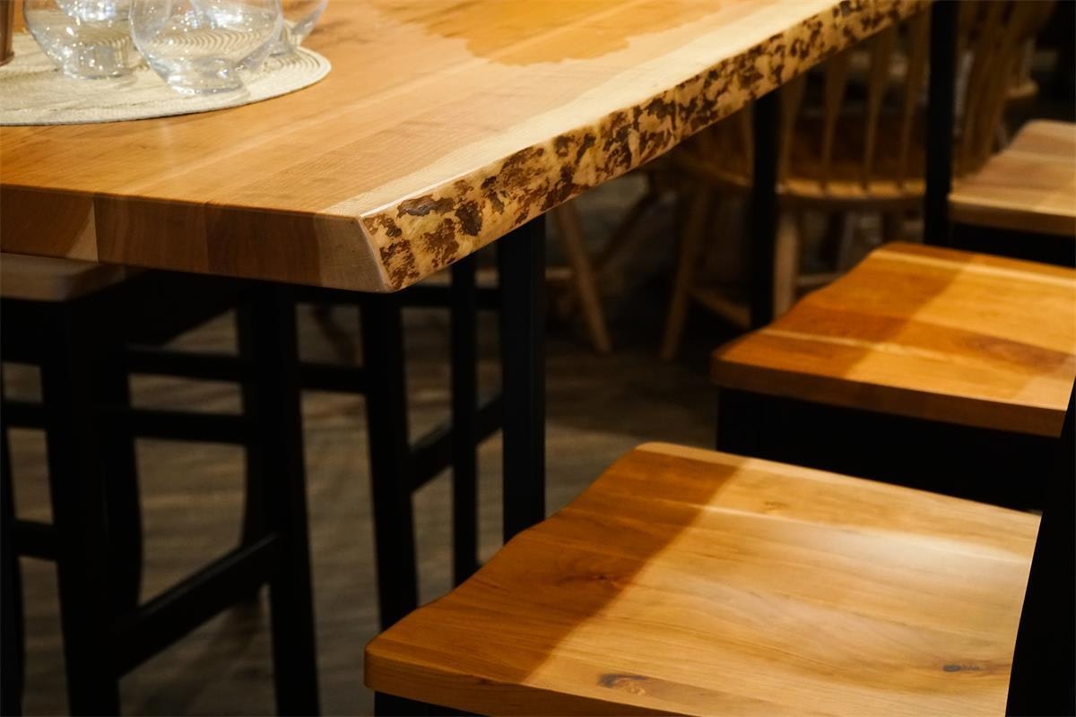 Planked Live Edge Bar Table with Steel T Base from DutchCrafters