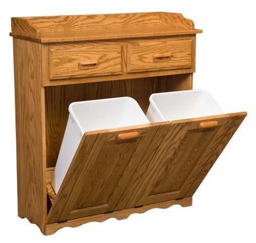Wood Double Tiltout Large Trash Bin with Drawers from DutchCrafters