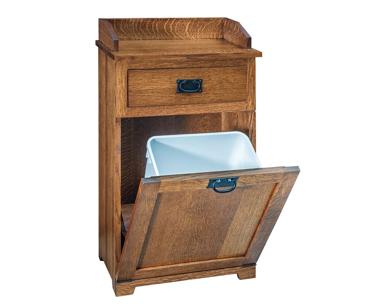 Amish Tilt Out Trash Bin with Top Drawer | Solid Wood Trash Bin