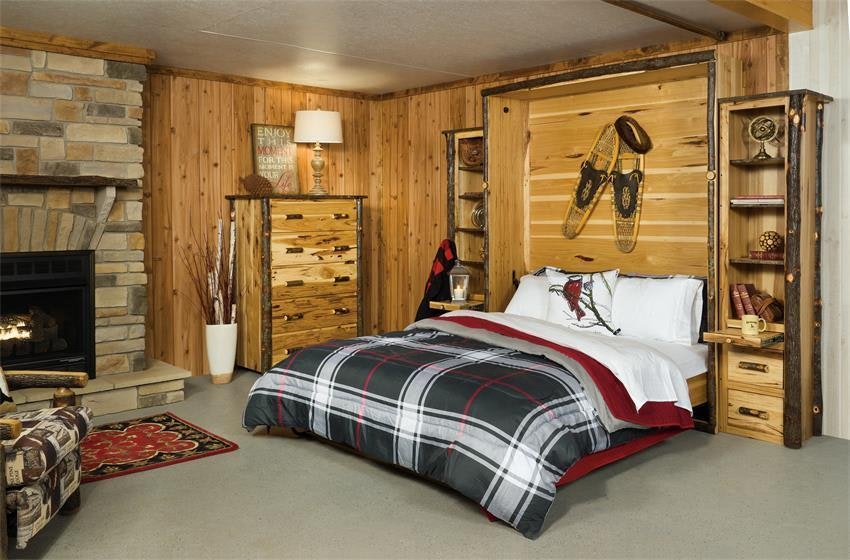 Rustic Hickory Murphy Bed with Storage Towers| DutchCrafters