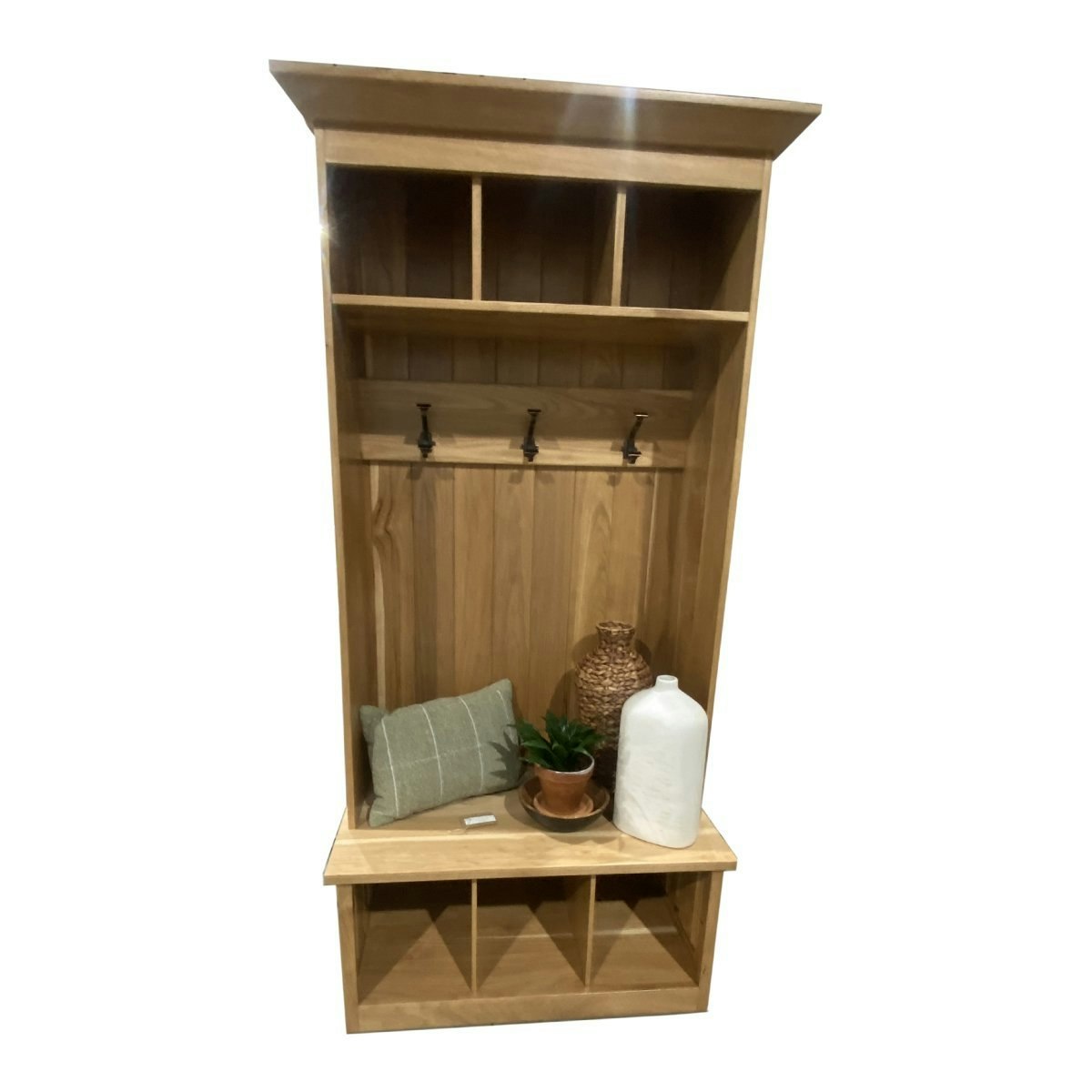 Solid Wood Amish Hall Tree Bench with Cubbies | Made in America