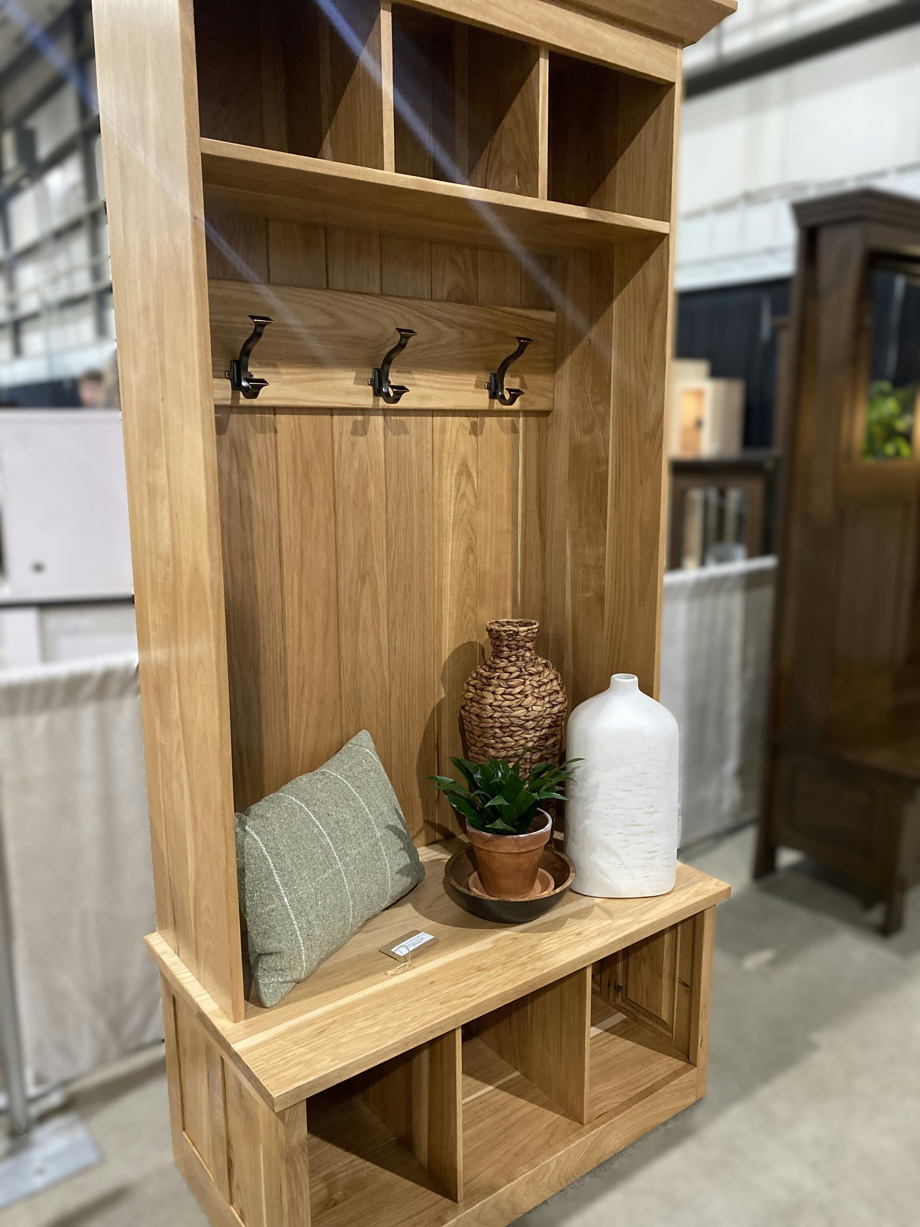Solid Wood Amish Hall Tree Bench with Cubbies | Made in America