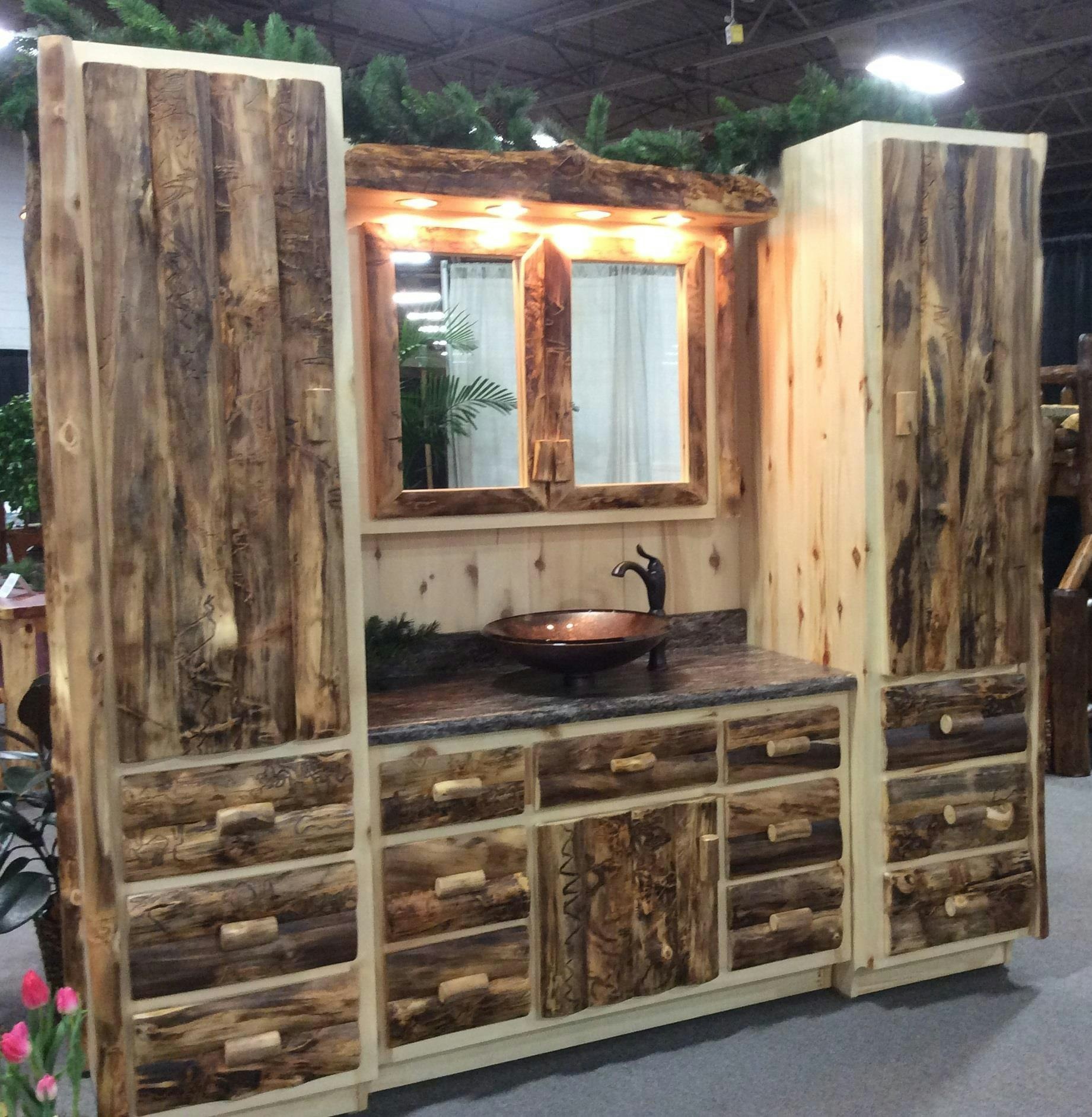 Rustic Log Cabin Bathroom Cabinet Set | Amish Made | DutchCrafters